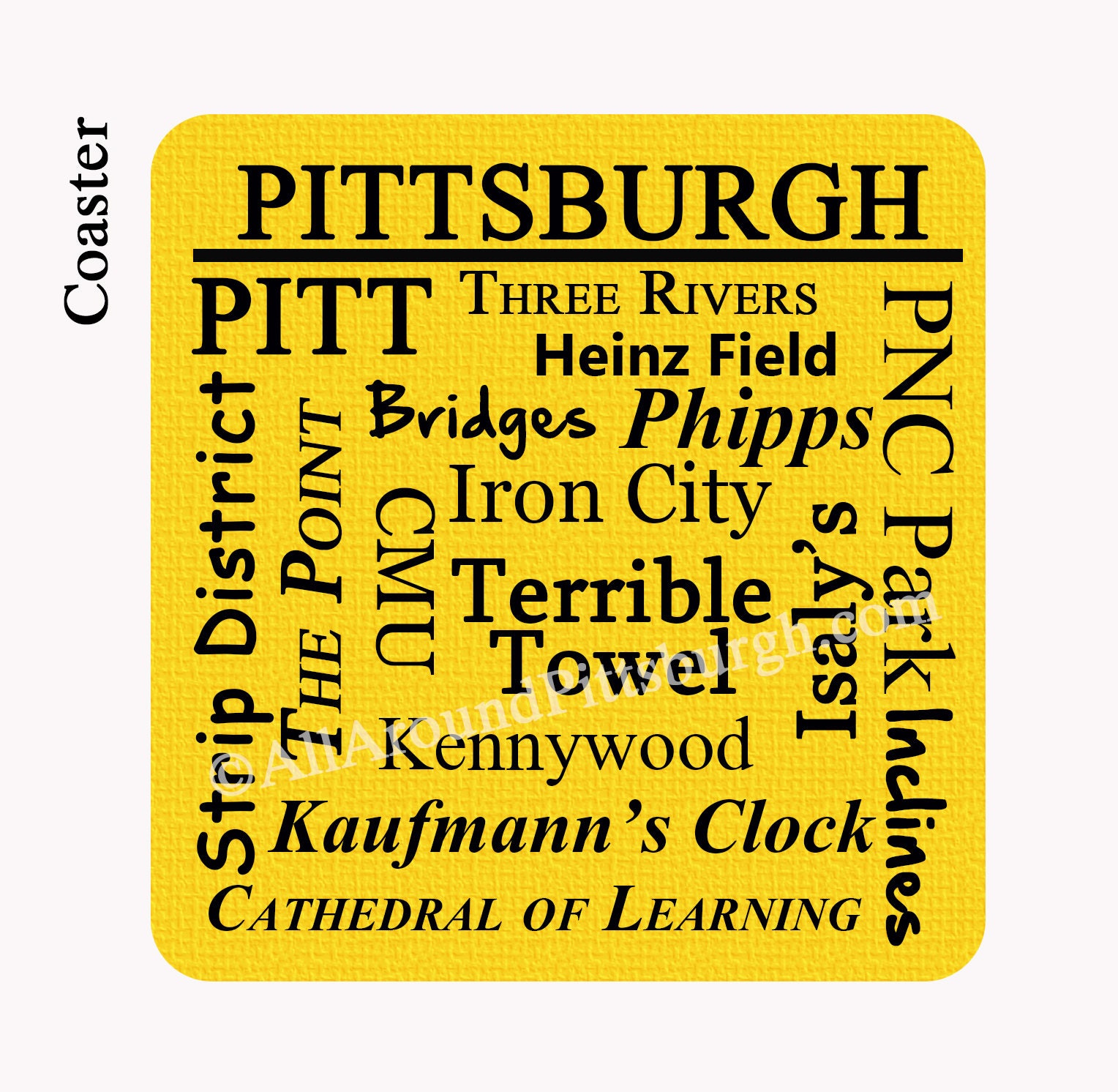 Pittsburgh Words Coaster Pittsburgh Coaster - Etsy