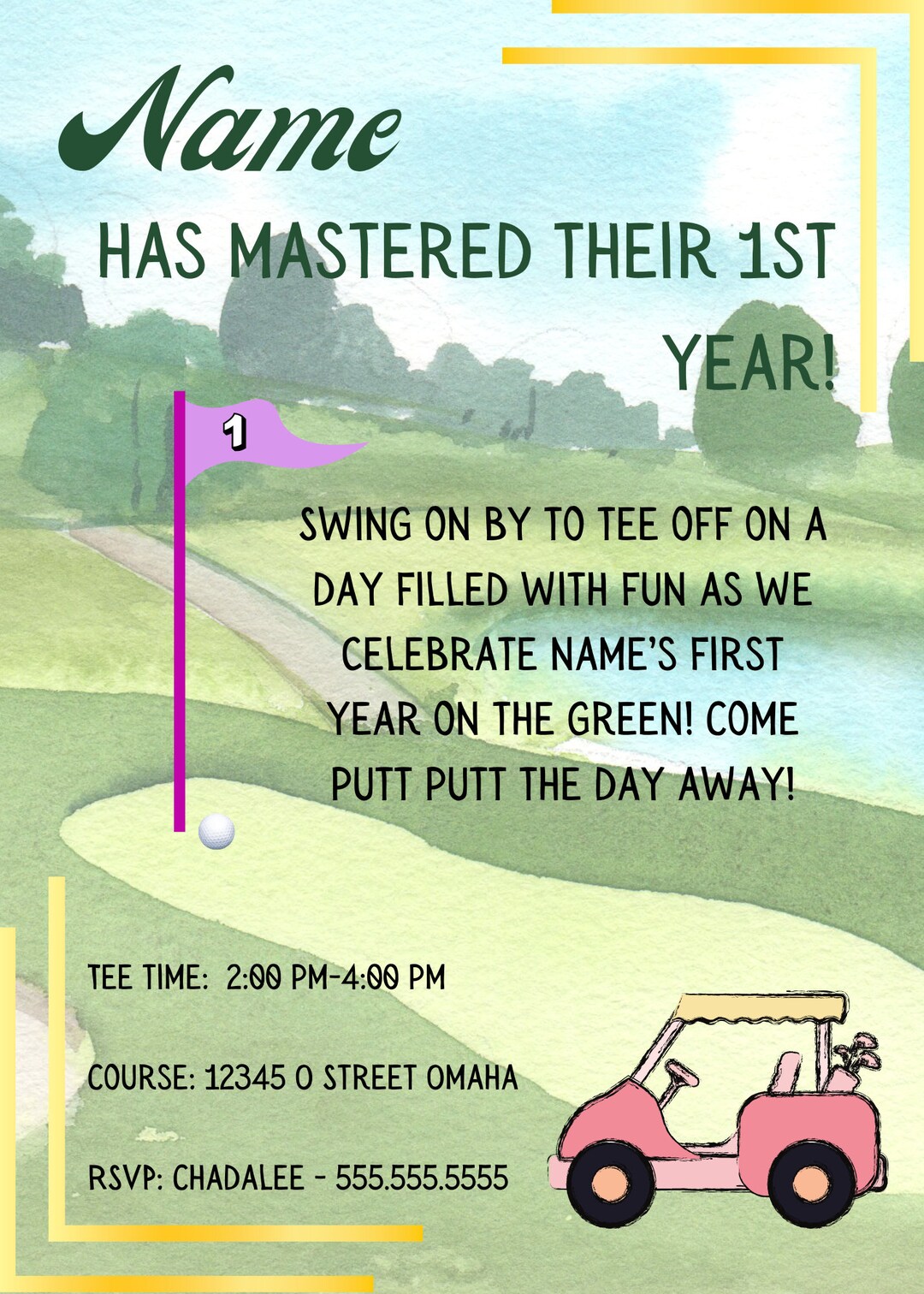 Editable Masters Golf Themed 1st Birthday Partee Invitation - Etsy