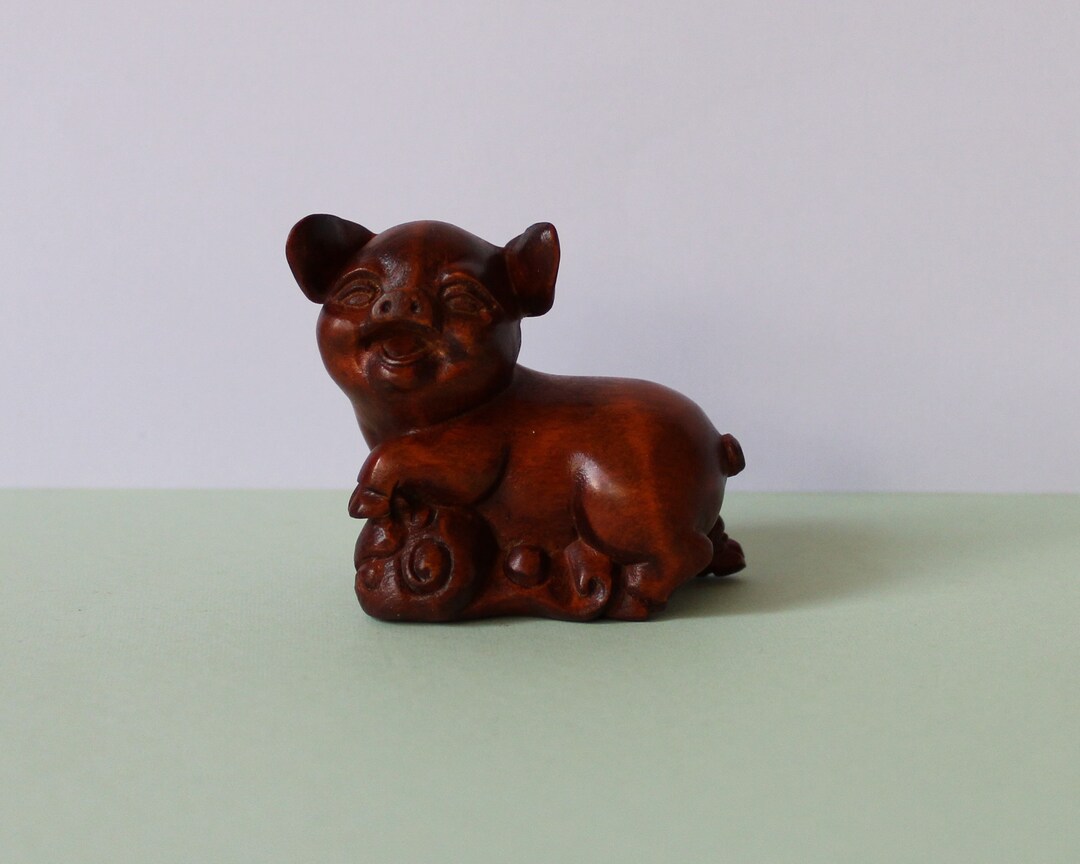 Cute and Funny Netsuke Showing a Laughing Pig, Made of Boxwood, Lovely ...
