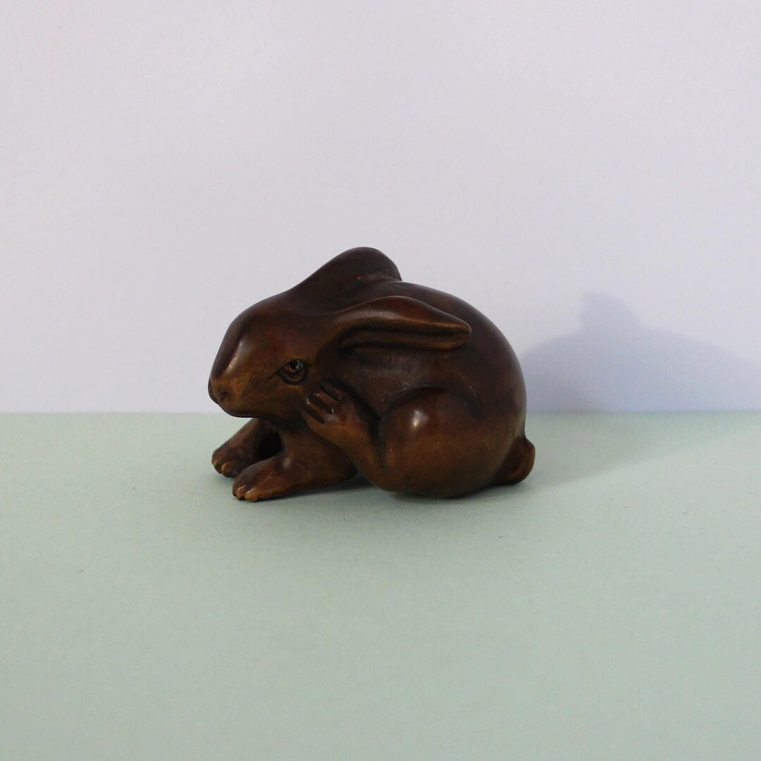 Beautiful Boxwood Netsuke Showing a Rabbit, Lovely Bunny Sculpture, Nice Collectable Rabbit ...