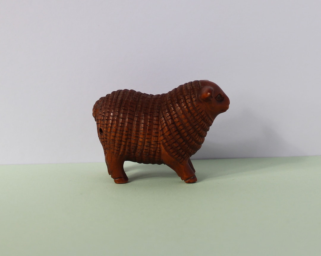 Lovely Boxwood Netsuke, Hand Carved Sheep, Small Crack Collectable ...