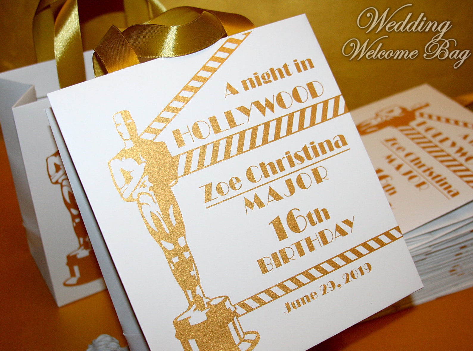 20 Gold Hollywood Party Favor Bags Custom Movie Theme Gift - Etsy