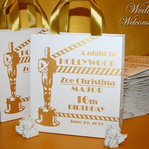 20 Gold Hollywood Party Favor Bags Custom Movie Theme Gift Bags ...