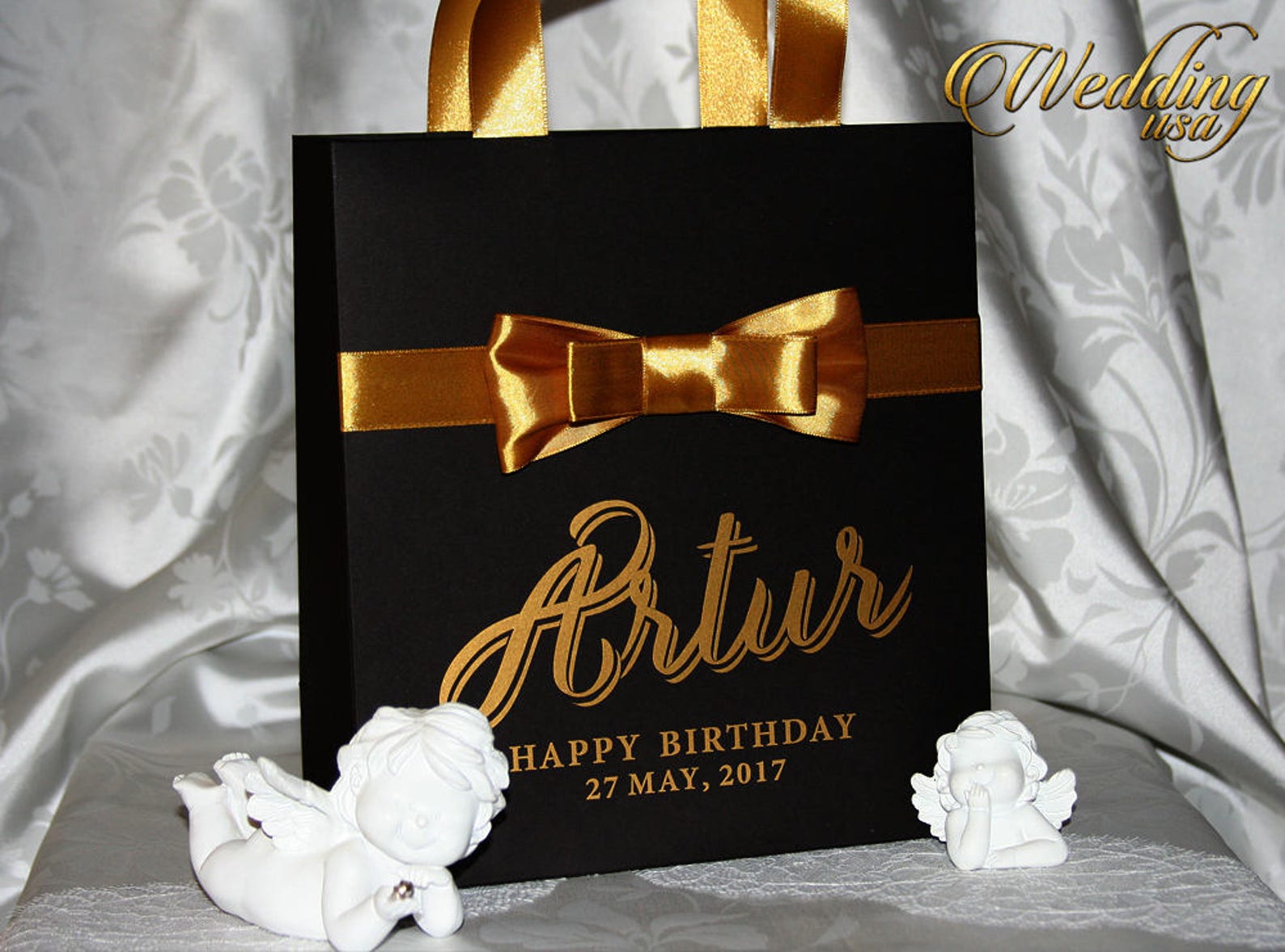 Black and Gold Gift Bags for Birthday With Bow Birthday | Etsy