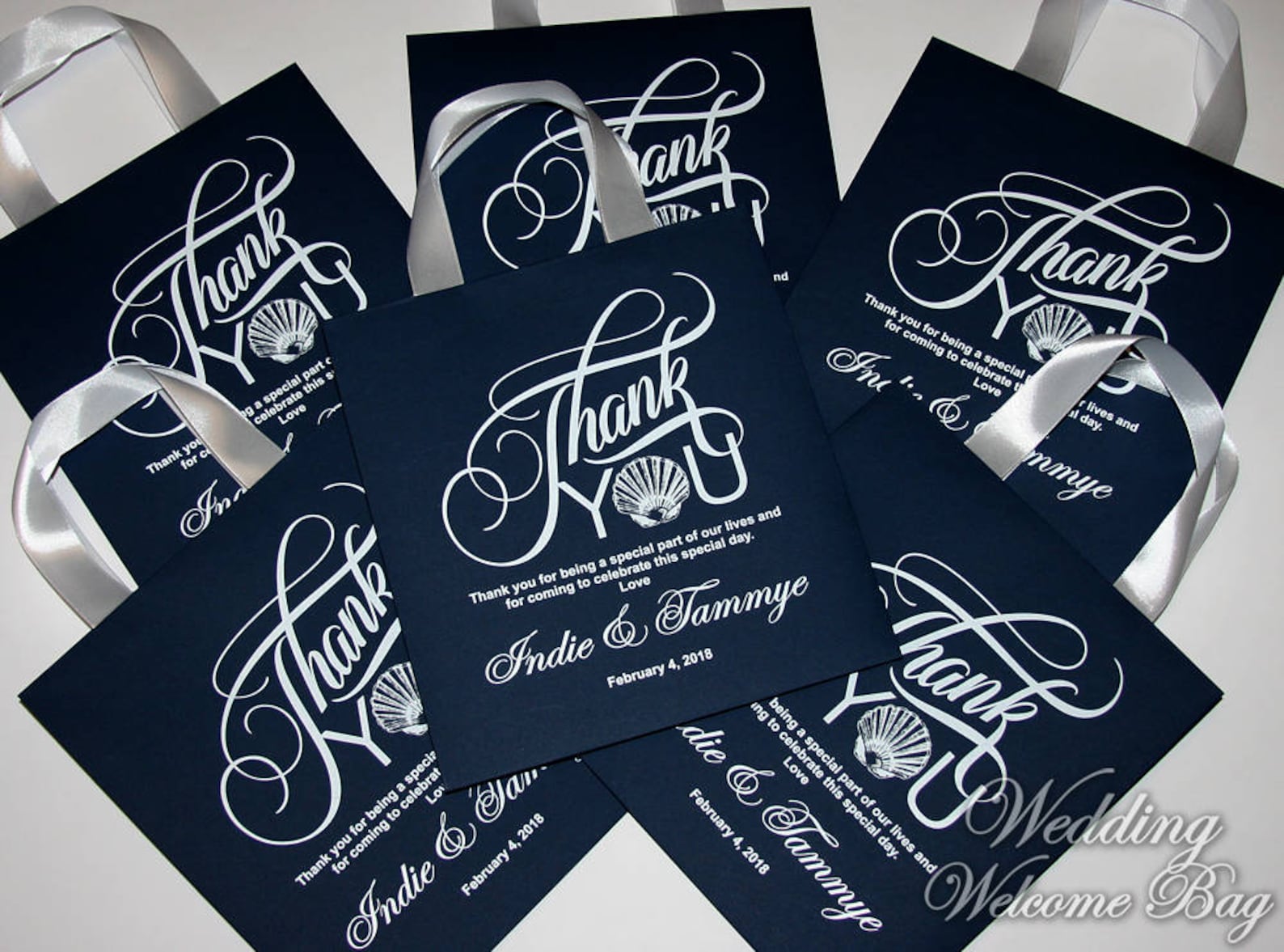 50 Navy Blue Party Favor Bags With Satin Ribbon Handles and | Etsy