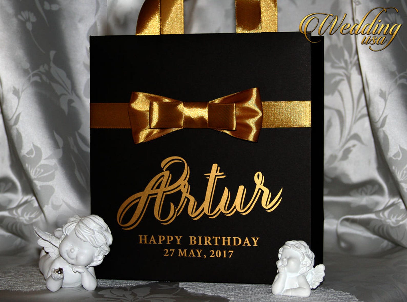 Black and Gold Gift Bags for Birthday With Bow Birthday - Etsy
