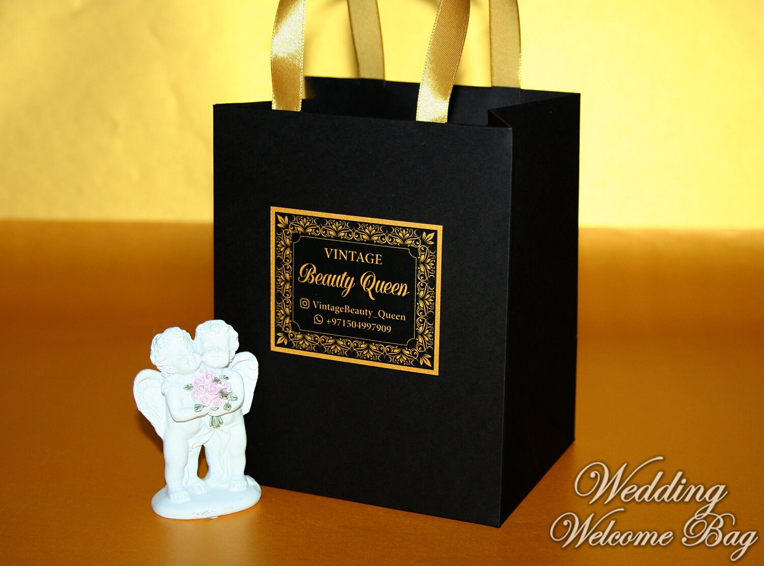 Black & Gold Custom Logo Gift Bags With Ribbon Handles | Etsy