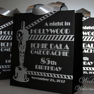 35 Hollywood Birthday Gift Bags With Oscar, Silver Ribbon and Tag ...