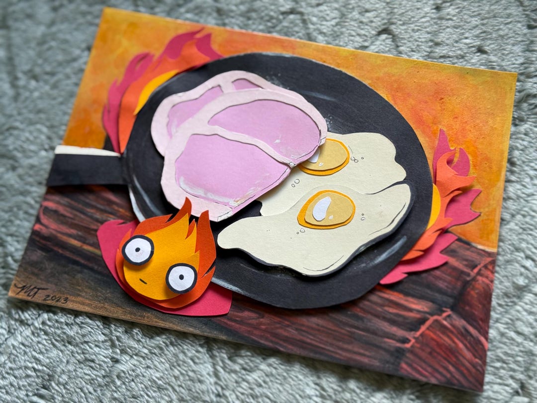 Fiery Flame Cooks Breakfast - Handmade Art Piece - Layered Paper Art ...