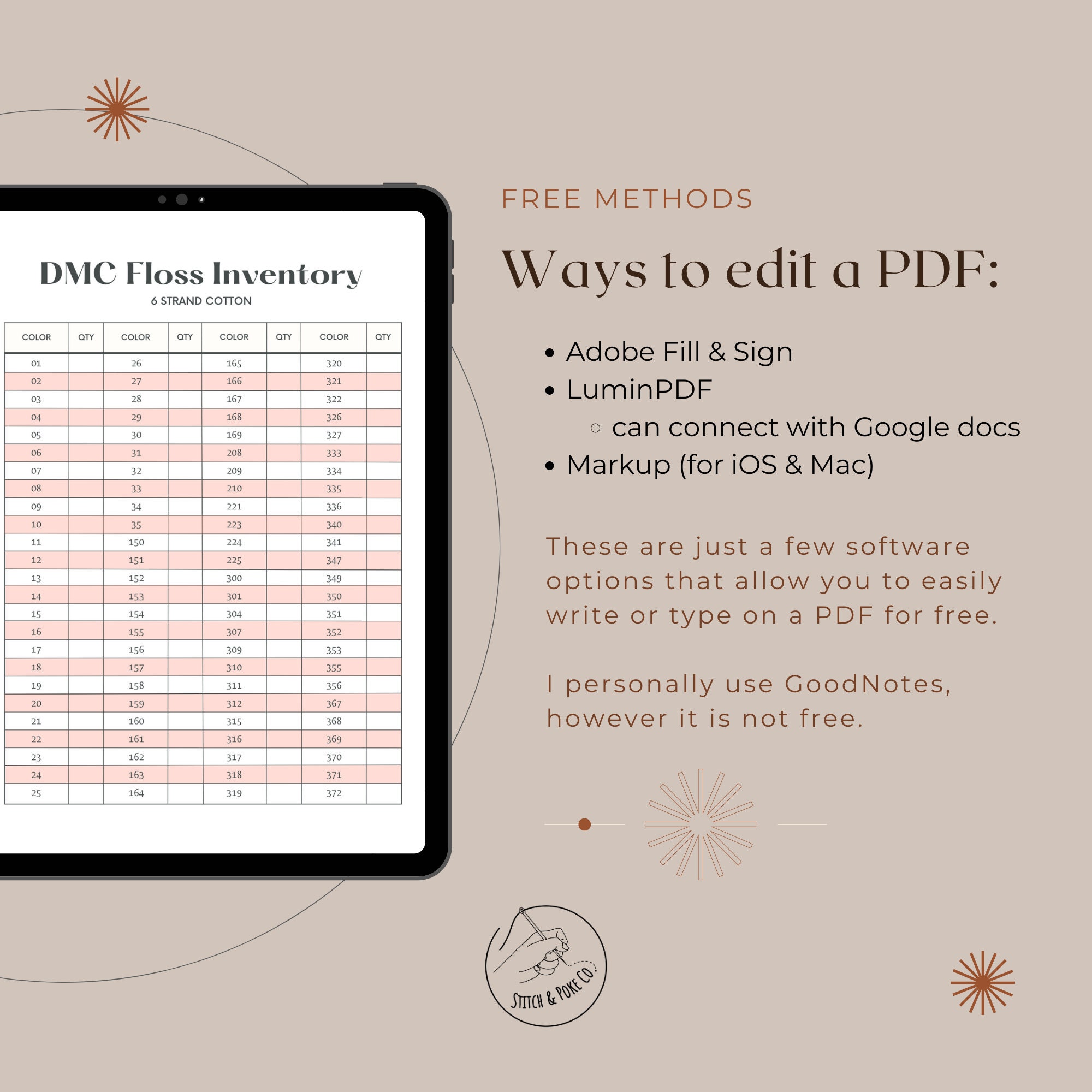 Floss Inventory Chart, Peaches and Cream Colorway, for Cross Stitch ...