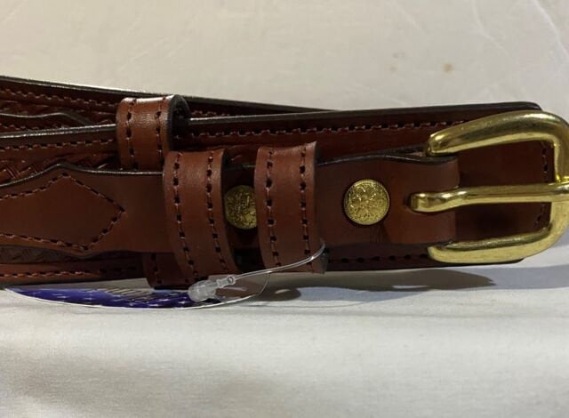 Men's Genuine Lite Brown Leather Ranger Style Belt Amish Crafted Made ...