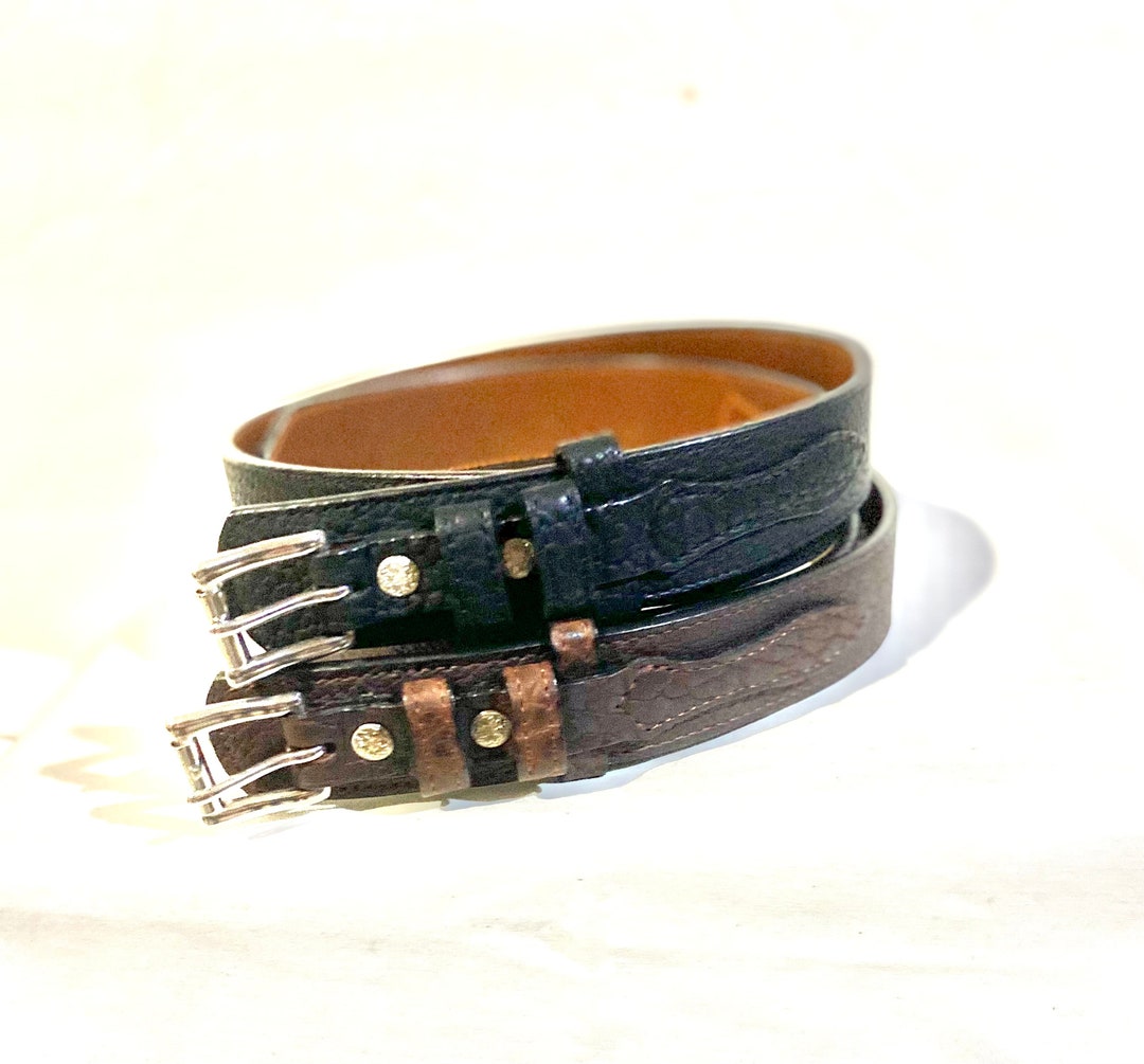Men's Genuine Black, Brown Bison Leather Ranger Style Belt Amish ...
