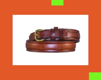 Men's Genuine Brown Leather Ranger Style Belt Amish Crafted in USA - Etsy