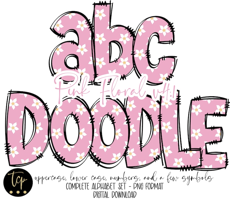 Pink Floral Doodle Alphabet PNG: Hand Drawn Alpha Pack (digital ...