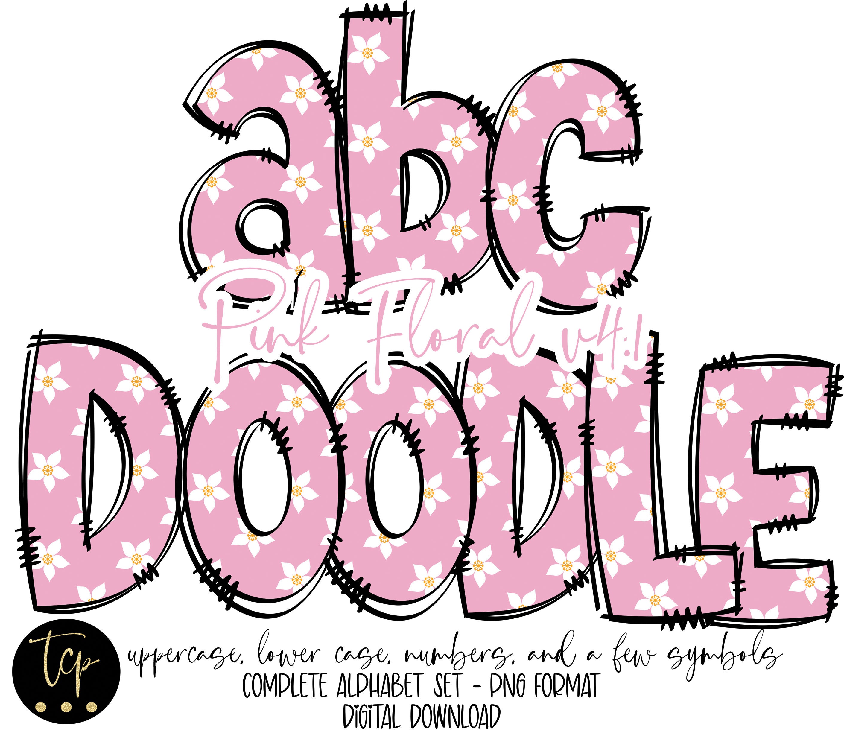 Pink Floral Doodle Alphabet PNG: Hand Drawn Alpha Pack (digital ...