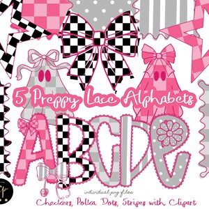 Lace Retro Alphabet PNG Bundle: Hot Pink, Grey, and Black, Checkered ...