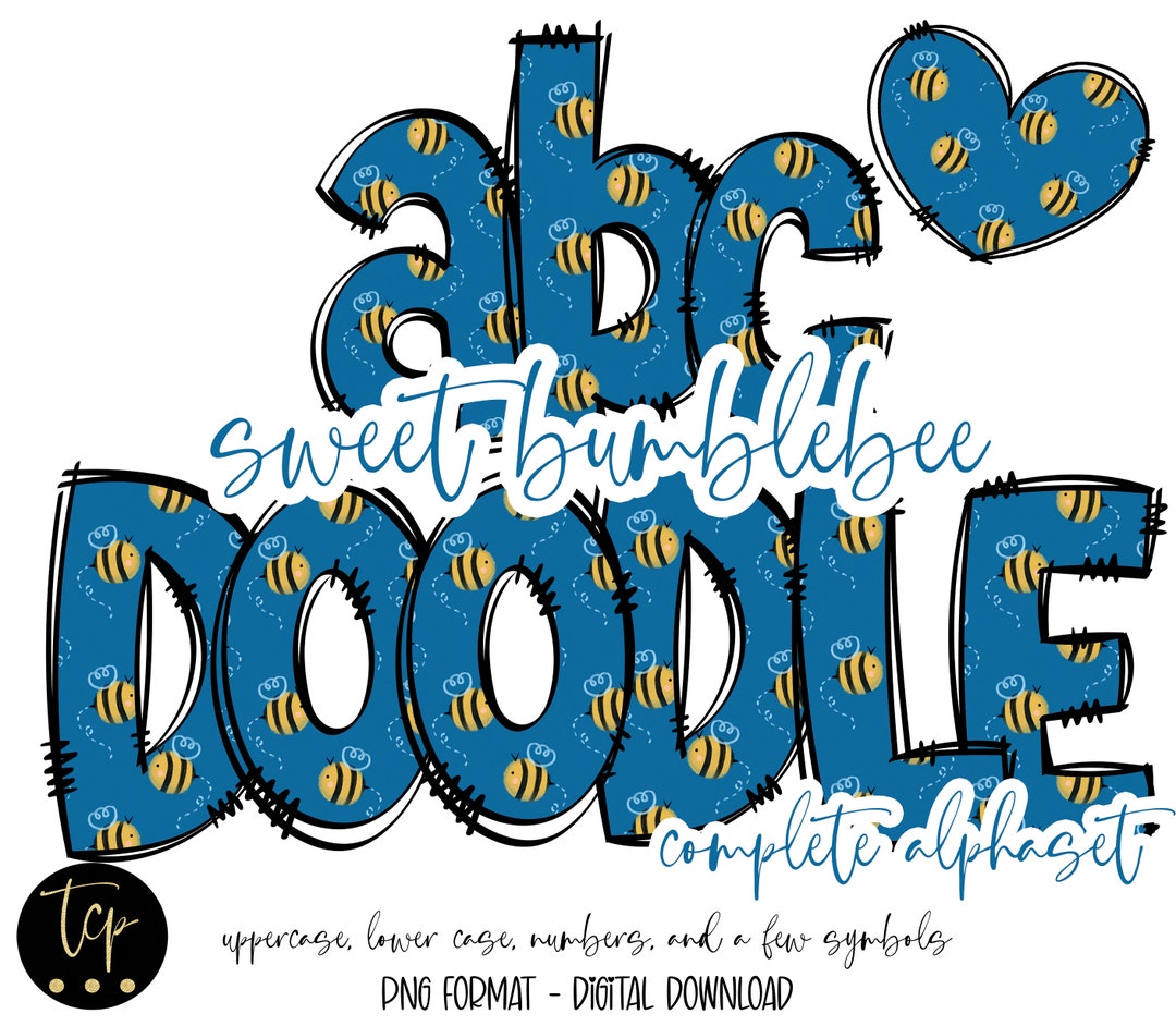Hand Drawn Bumble Bee Doodle Letters PNG Alphabet Bundle, Alpha Pack ...
