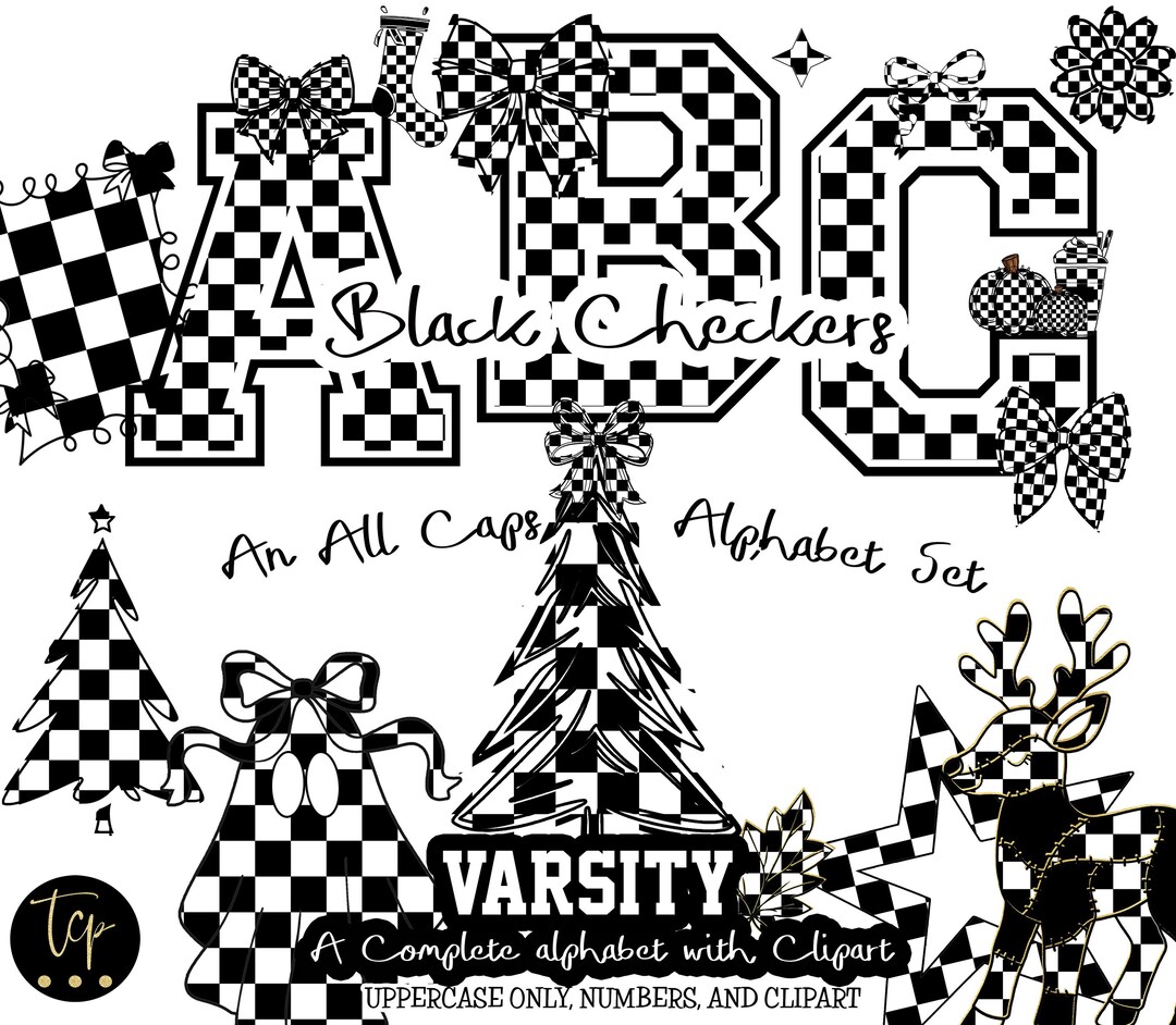 Varsity Checkered Doodle Alphabet: Racing Sublimation PNG (digital ...