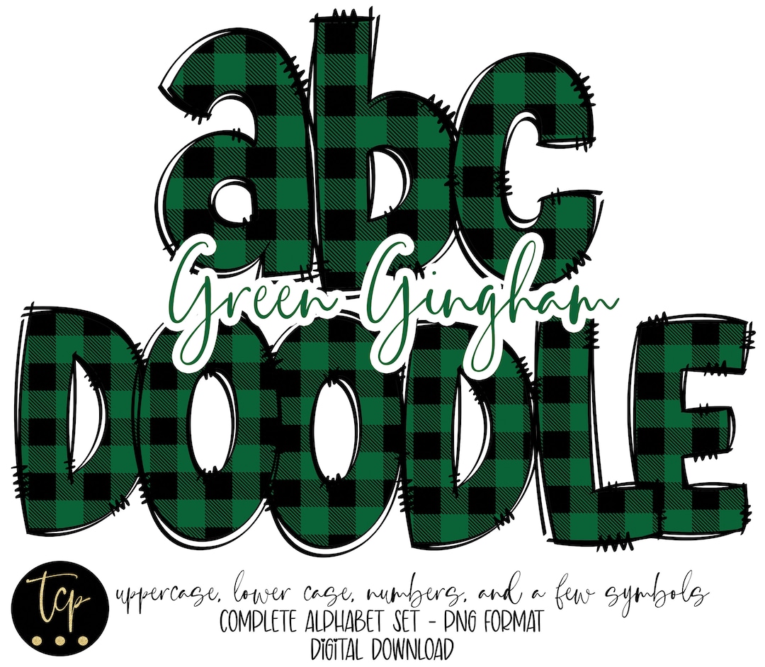Green Plaid Doodle Letters PNG Alphabet (digital Download) - Etsy