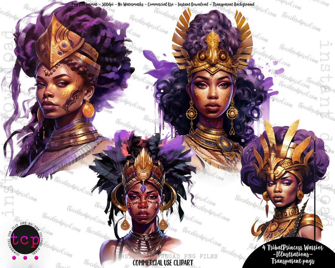 Black Princess Clipart, Watercolor African Princess Warrior Clipart ...