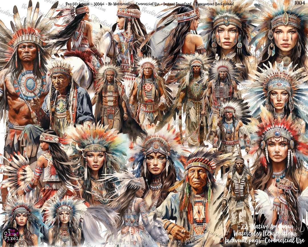 Watercolor Native American Clipart Bundle: Indigenous Pngs for ...
