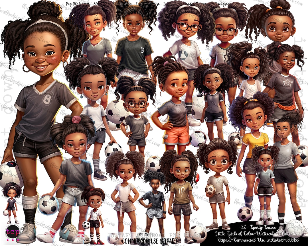 Little Black Girl Clipart, Black Soccer Kids Clipart, Soccer Girls ...
