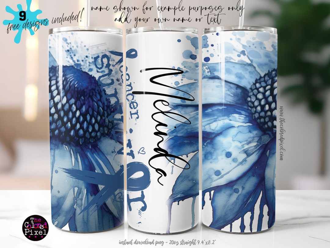 Blue Flower Colon Cancer Survivor Tumbler Wrap (PNG Digital Download ...