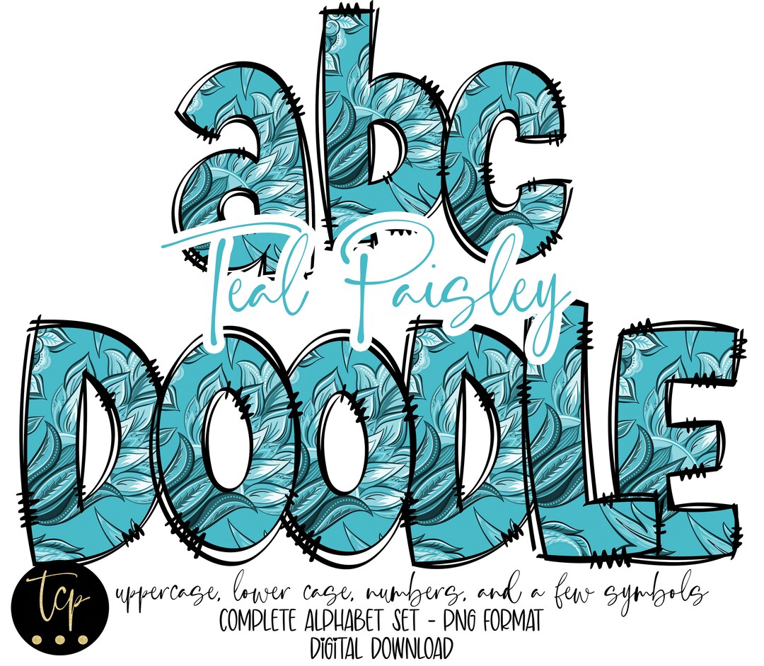 Digital Download | Doodle Teal Paisley Bandana Pattern Fill | PNG ...