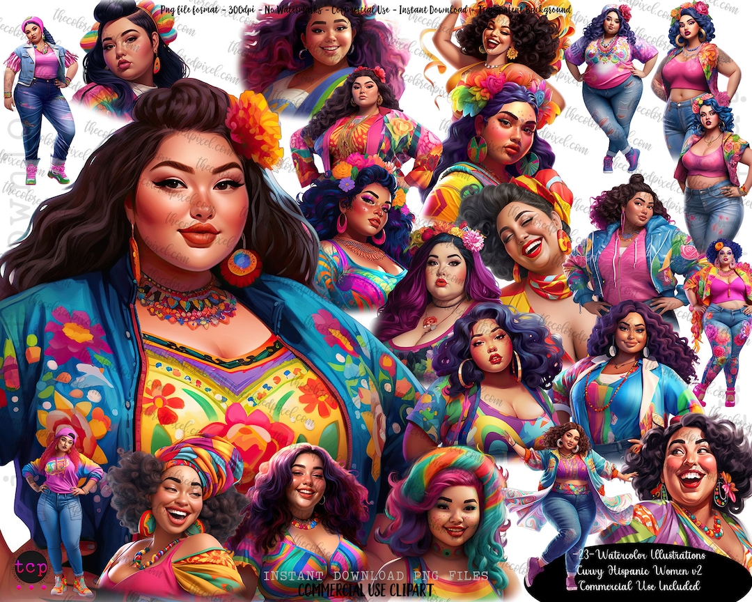 Curvy Women Clipart, Hispanic Women, Latina Clipart, Summer Vibes ...