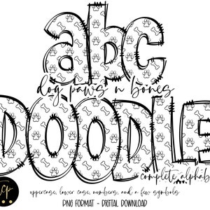 Dog Paws and Bones Doodle Letters PNG Alphabet Bundle, Hand Drawn Alpha ...