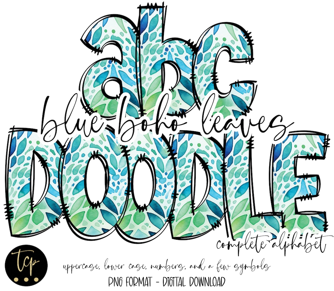 Boho Floral Doodle Alphabet: Blue Teal Letters (digital Download) - Etsy