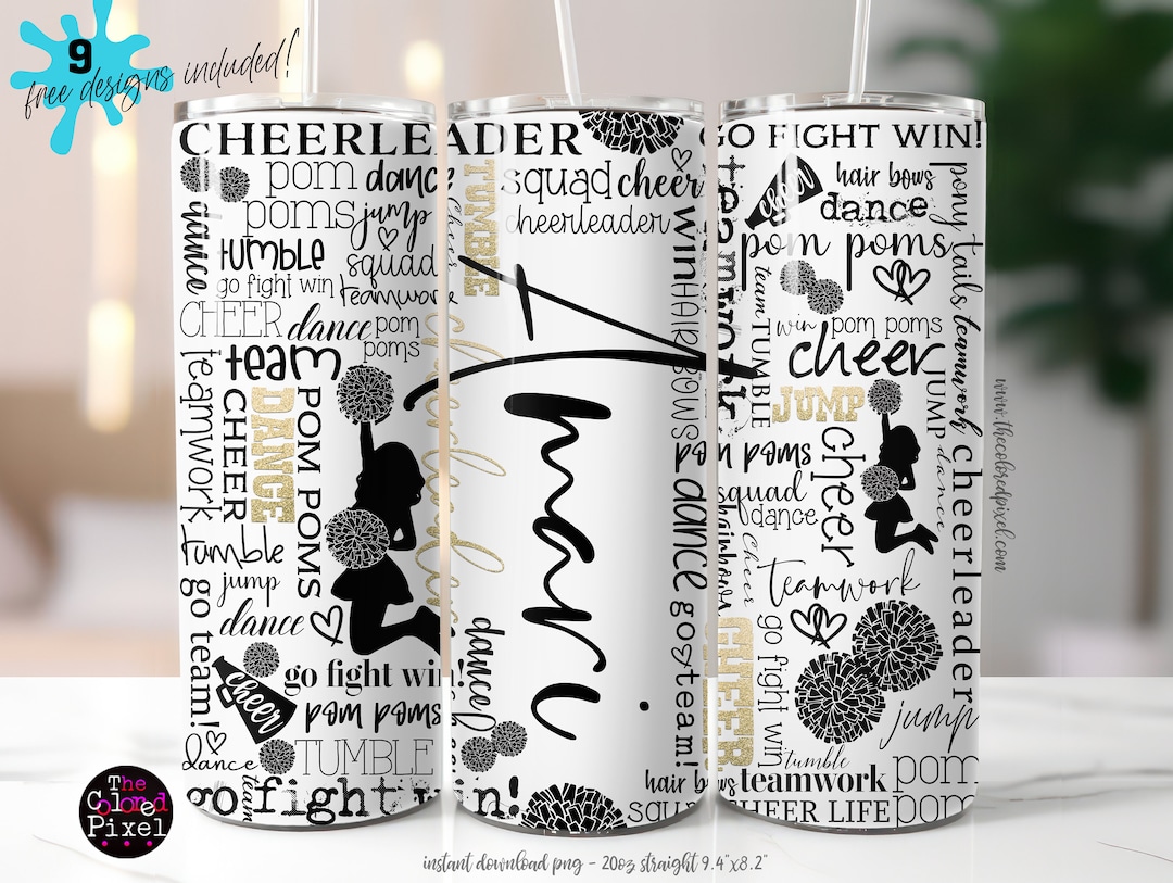 Cheerleading Tumbler Design: Gold Glitter, Cheer Words (digital ...
