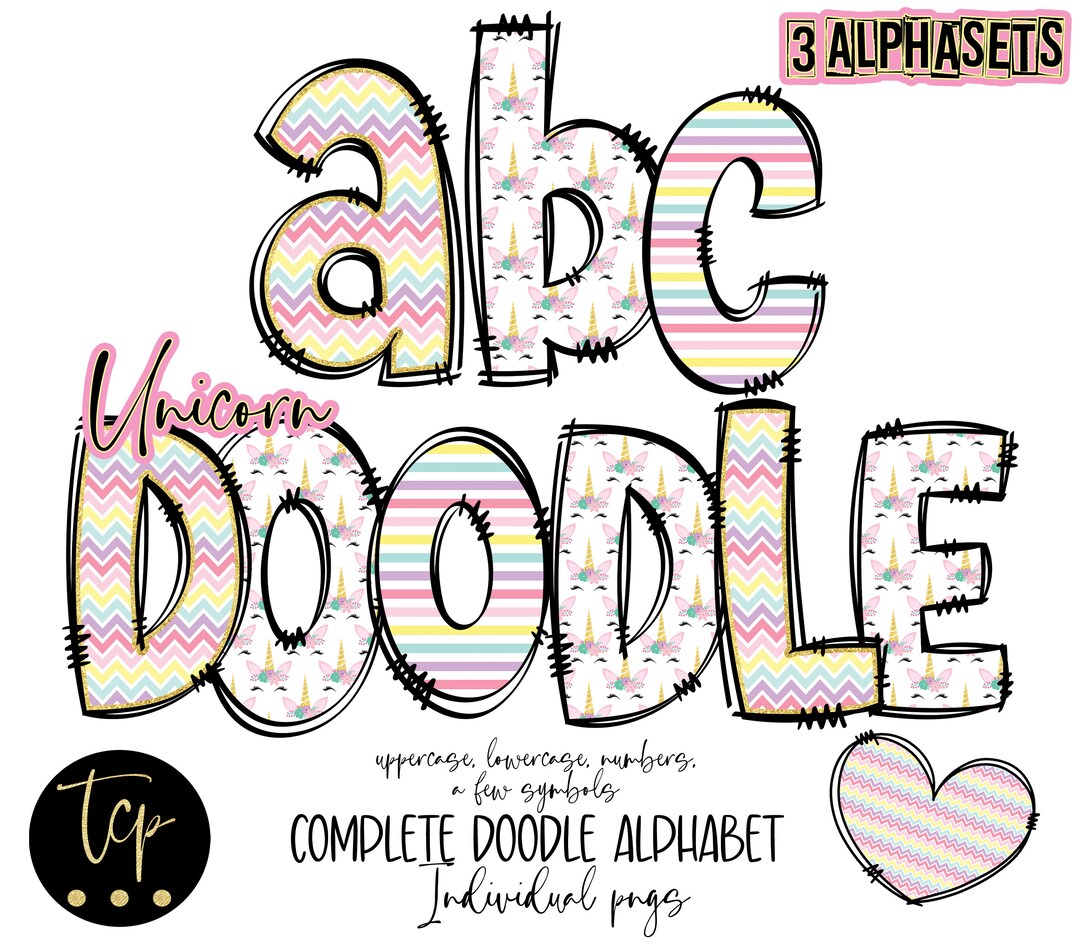 Doodle Letters PNG Alphabet Bundle, Hand Drawn Alpha Pack, Digital ...
