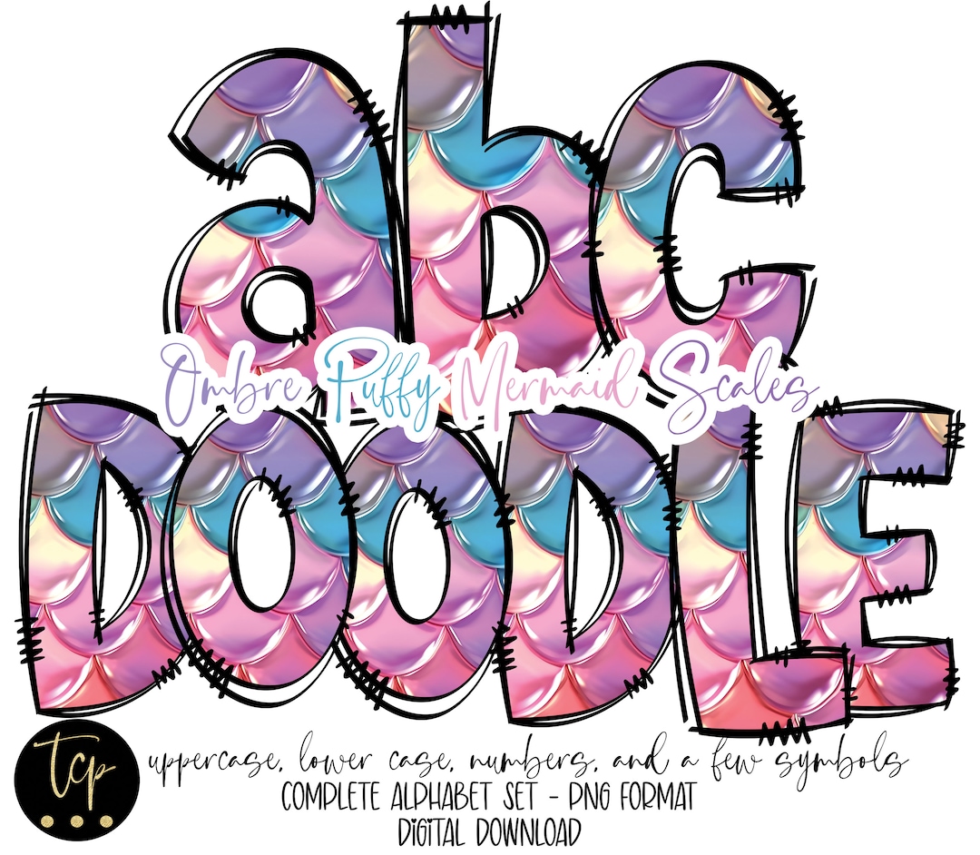 Puffy Mermaid Alphabet Letters PNG Bundle, Striped Alphabet, Hand Drawn ...