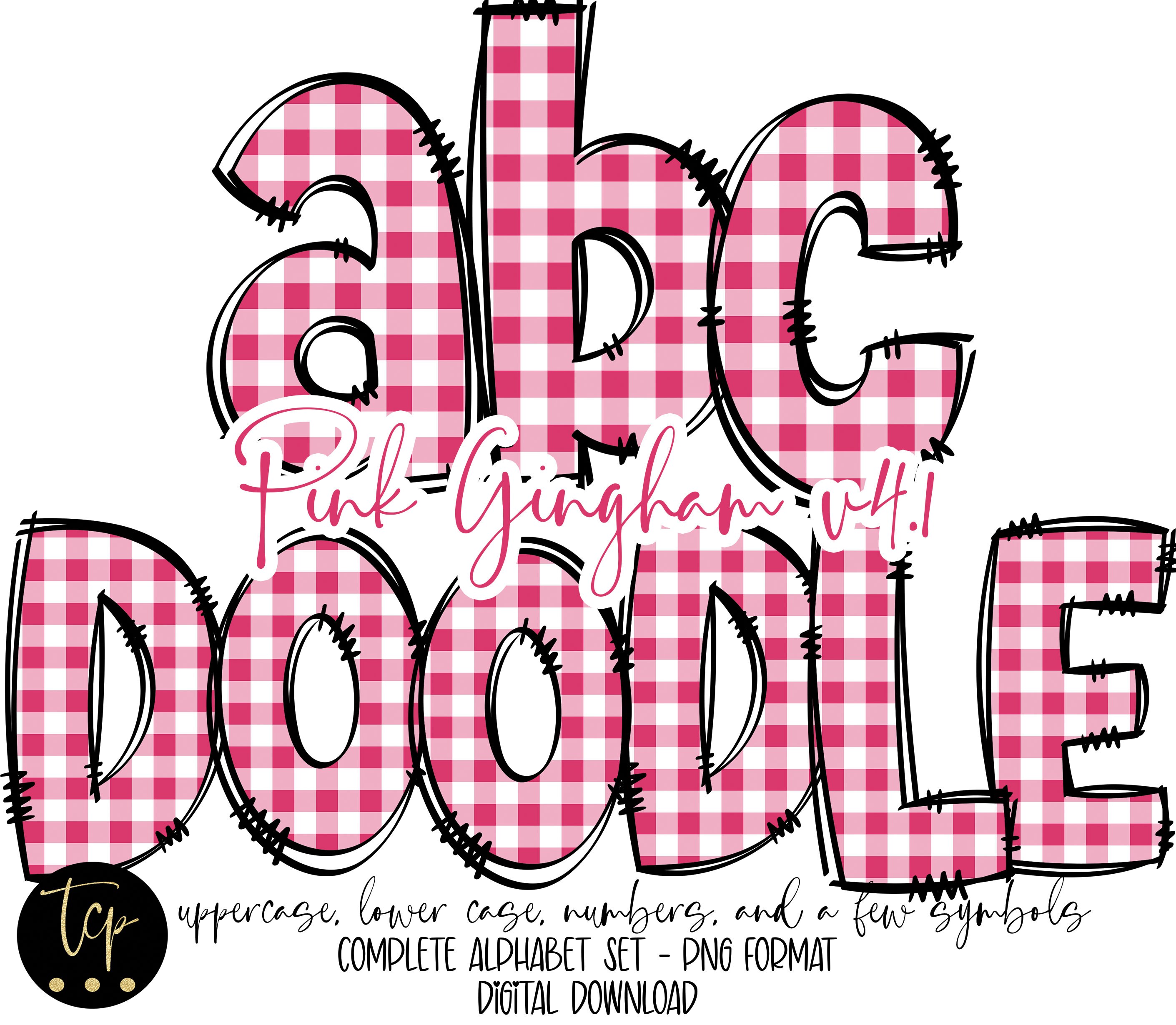 Pink Gingham Alphabet PNG Bundle: Doodle Font (digital Download) - Etsy