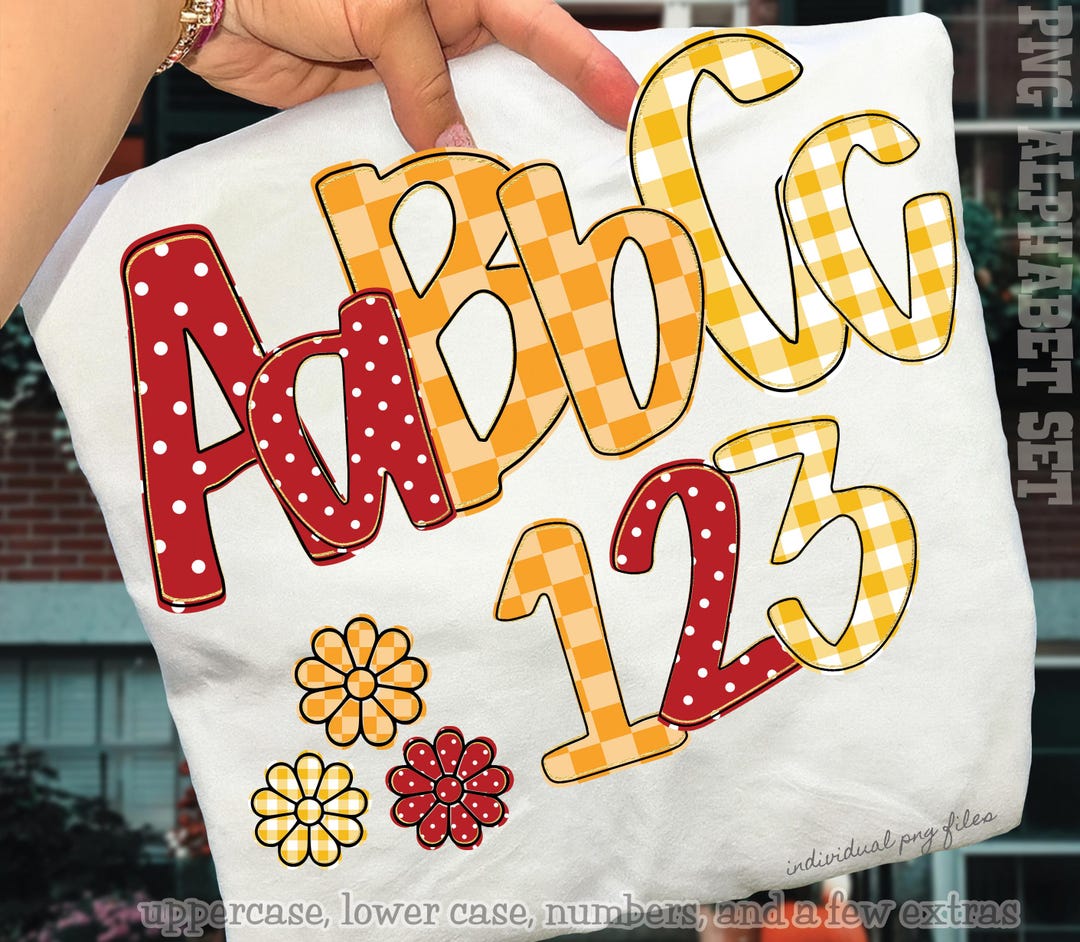 Gingham Preppy Doodle Fall Alphabet PNG Clipart Bundle (digital ...