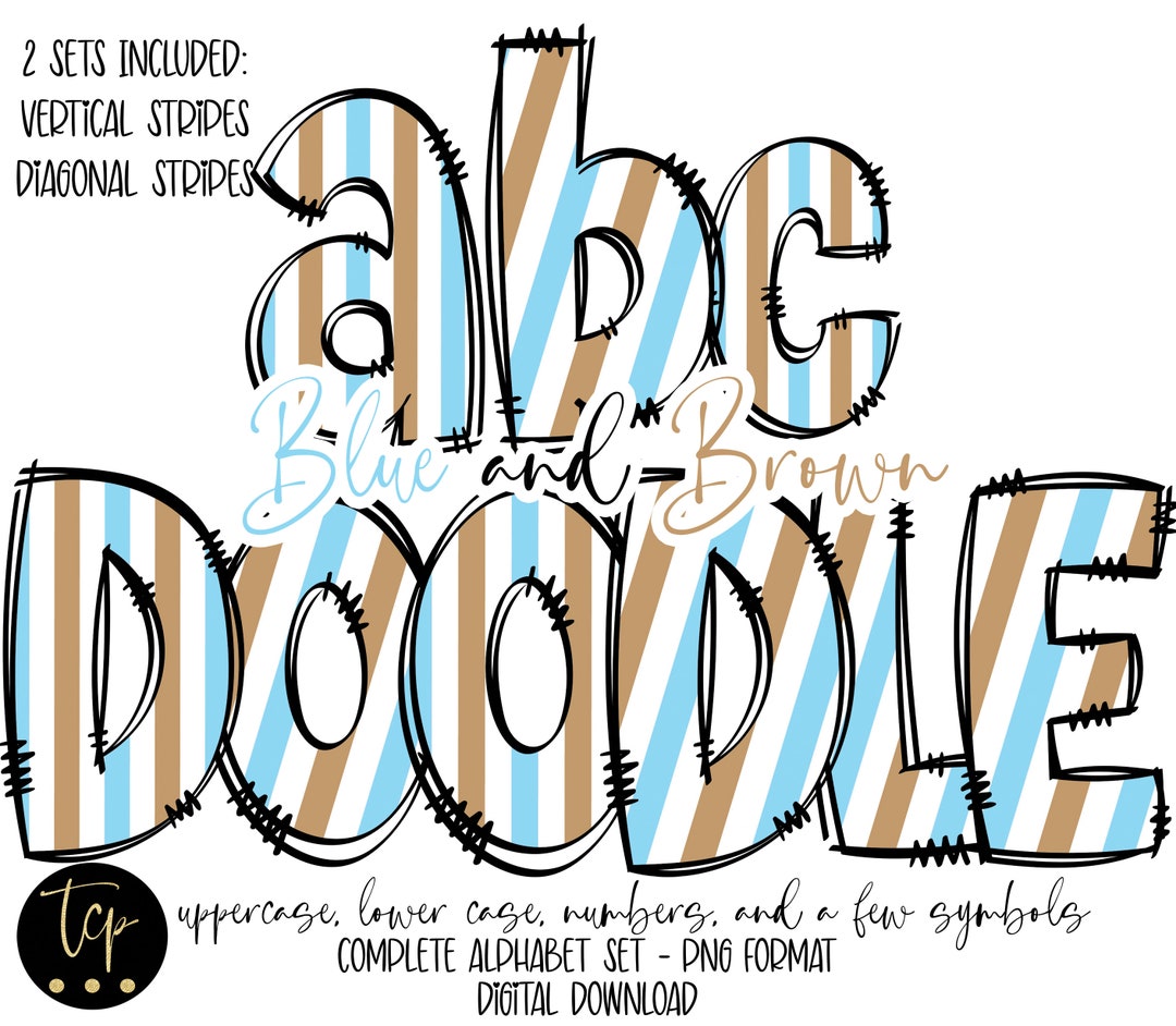 Blue Alphabet Letters PNG Bundle, Hand Drawn Doodle, Sublimation ...