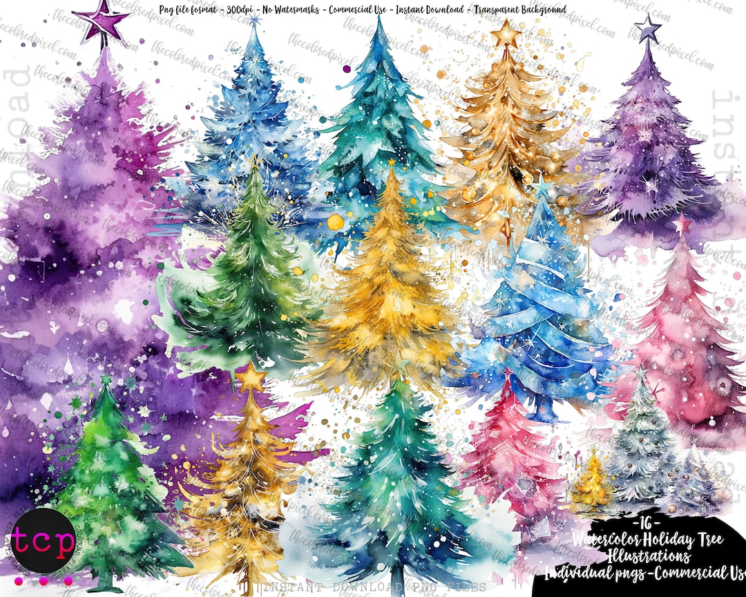 Christmas Tree Watercolor Clipart, Cute Christmas Clipart, Holiday Tree ...
