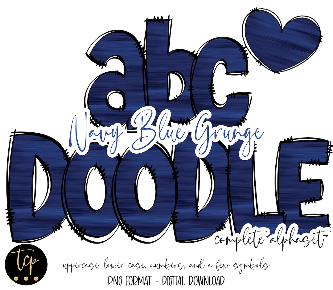 Navy Blue Doodle Letters PNG Alphabet Bundle, Hand Drawn Alphabet ...