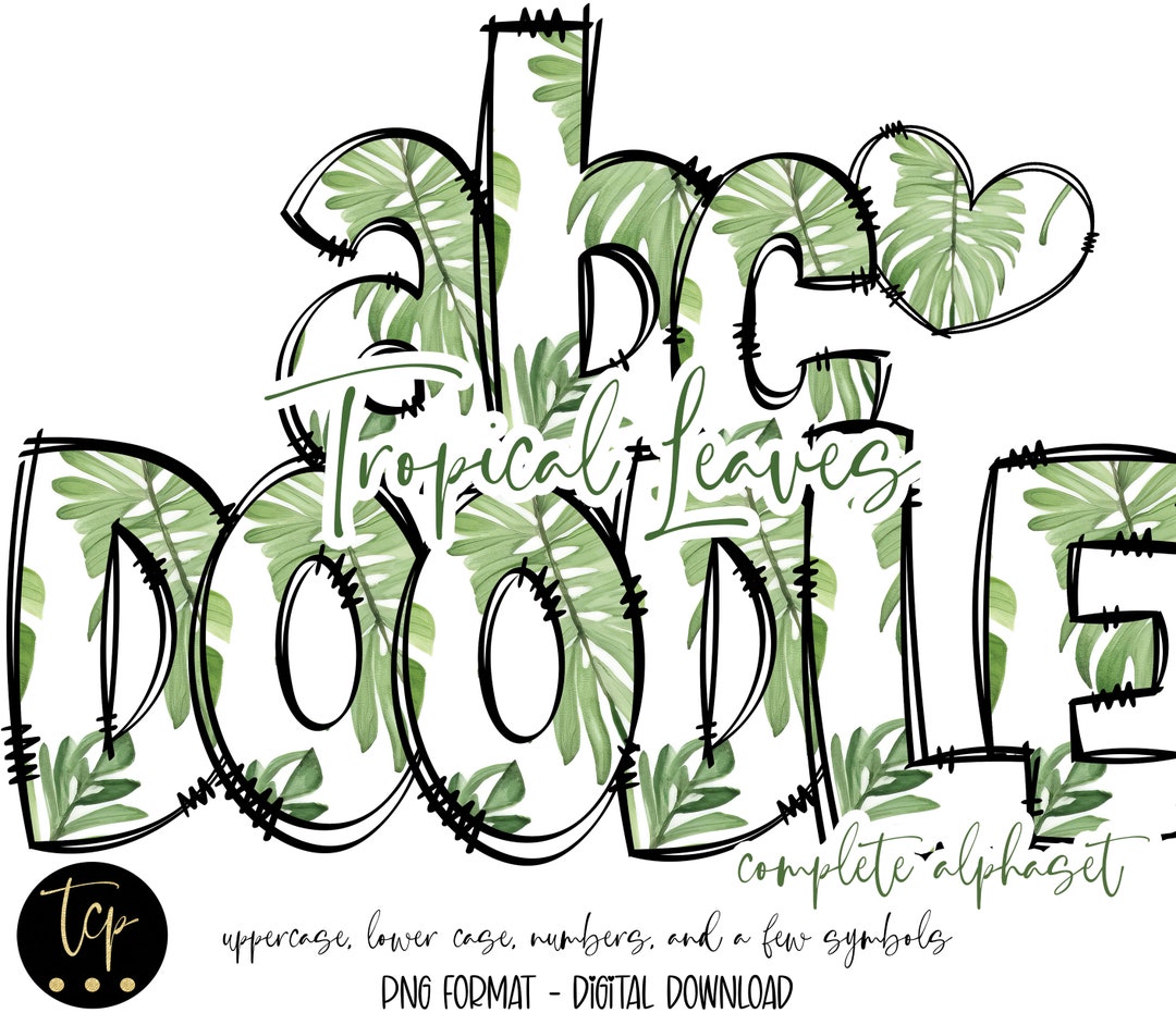 Watercolor Tropical Leaves Alphabet Hand Drawn Doodle Alphaset, Digital ...