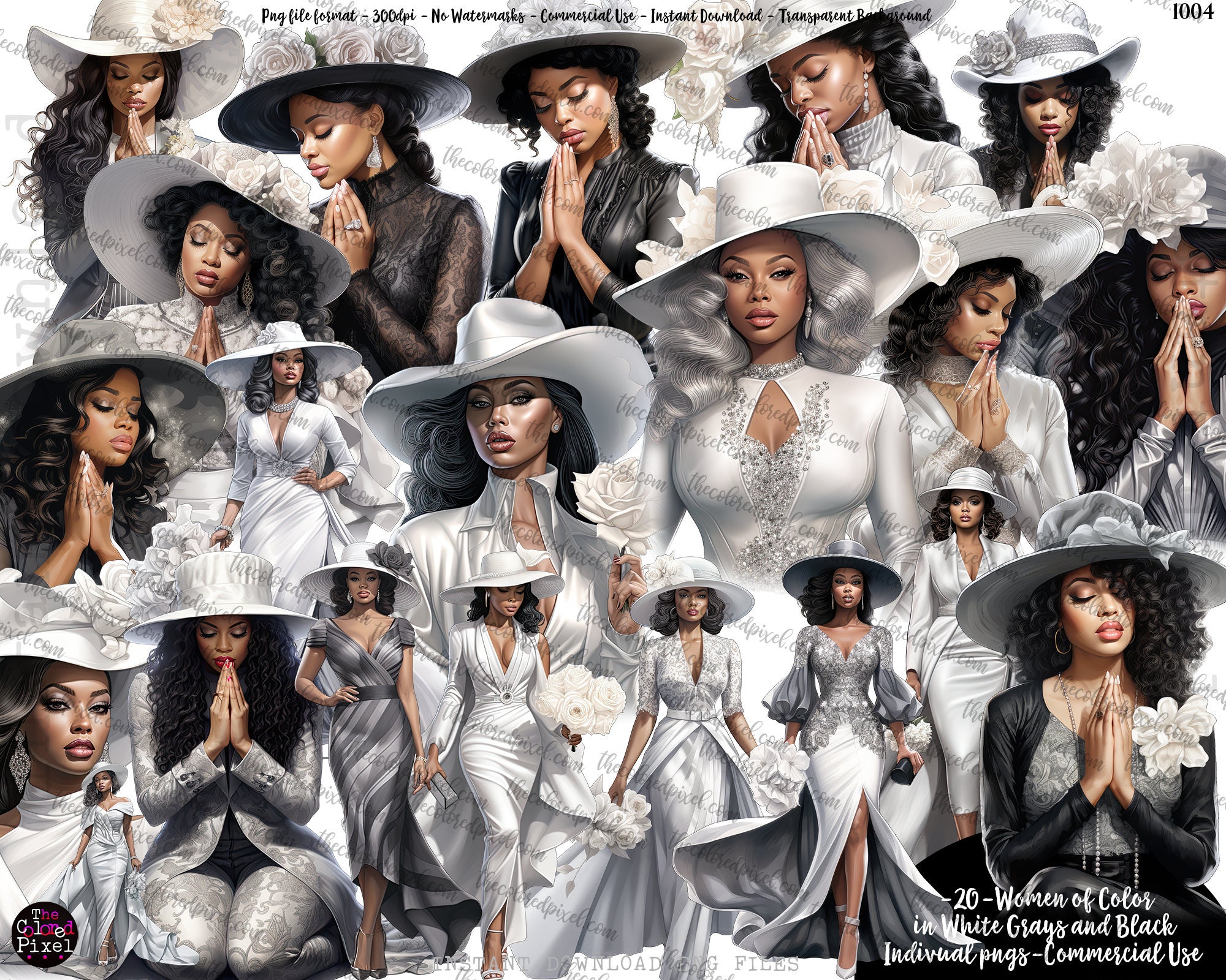 Praying Sisters Clipart: Black Women in White Hats (digital Download ...