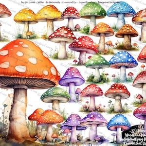 Watercolor Mushrooms Clipart, Cute Forest Nature Toadstool Clip Art ...