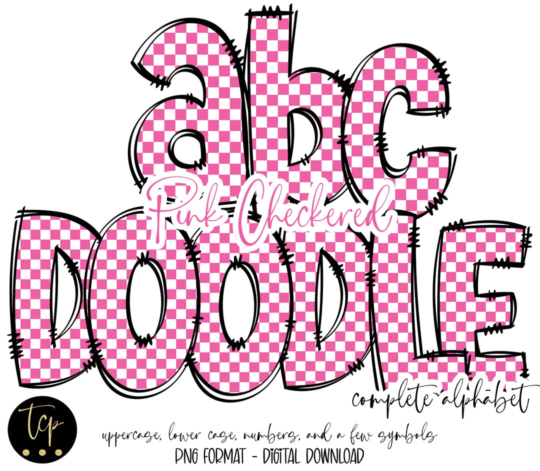 Checkered Alphabet Hand Drawn Doodle Alpha Pack, Digital Sublimation ...