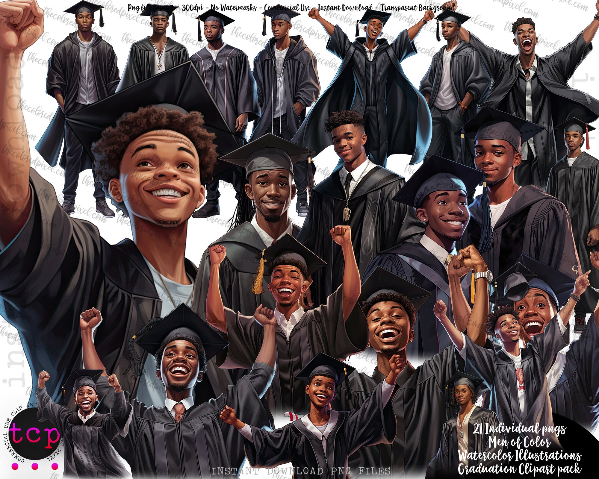 Black Men Graduation Clipart: Men of Color PNG (digital Download) - Etsy