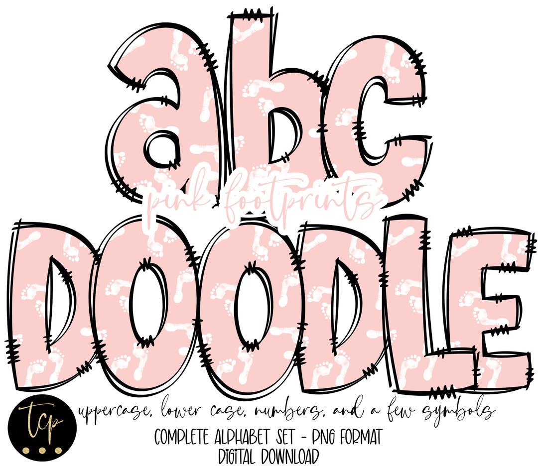 Pink Footprints Doodle Alphabet PNG: Baby Shower Alpha Pack (digital ...