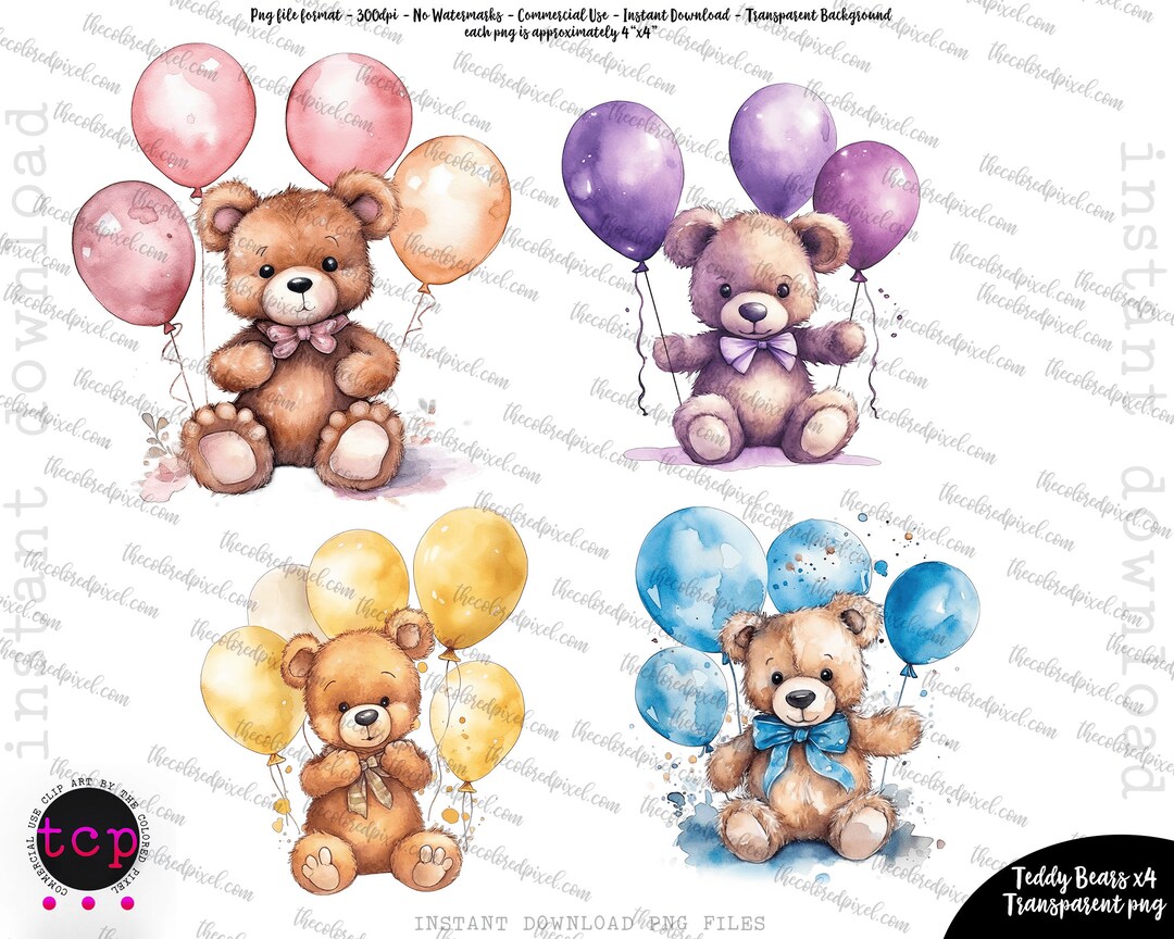 Watercolor Teddy Bear Clipart: Floral PNG Images (commercial Use) - Etsy