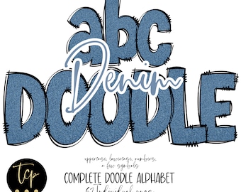 Denim Alphabet Letters PNG Bundle 67 PNG Denim Doodle Alphabets and ...