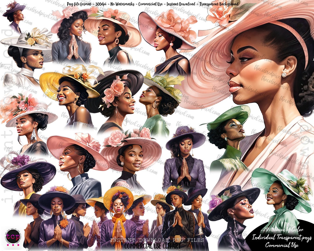 Praying Sisters Clipart, Church Hat Clip Art, Black Women Clipart, Women of Color Clipart ...