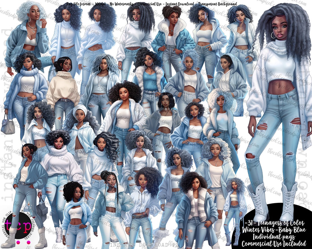 Black Teenager Clipart Winter Vibes, Sublimation Png, Black Girls Png ...
