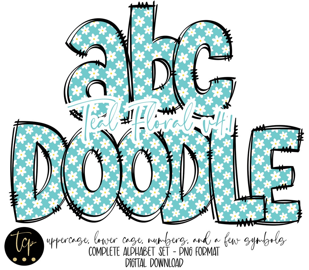 Teal Floral Alphabet Letters PNG Bundle, Mother's Day Alphabet, Hand ...